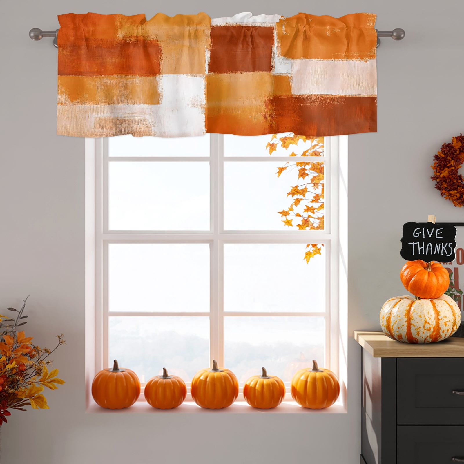 Curtain Valance for Windows, Abstract Geometric Graffiti Square Kitchen ...