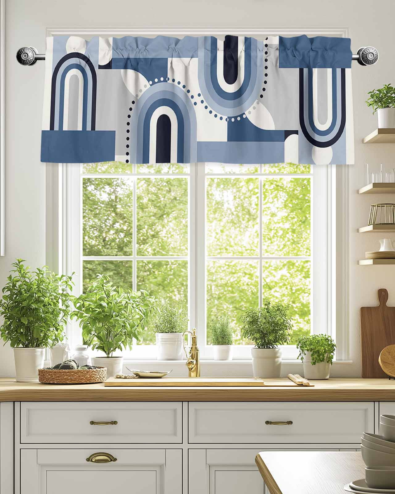 Curtain Valance for Windows,Abstract Geometric Mid Century Half Circle ...