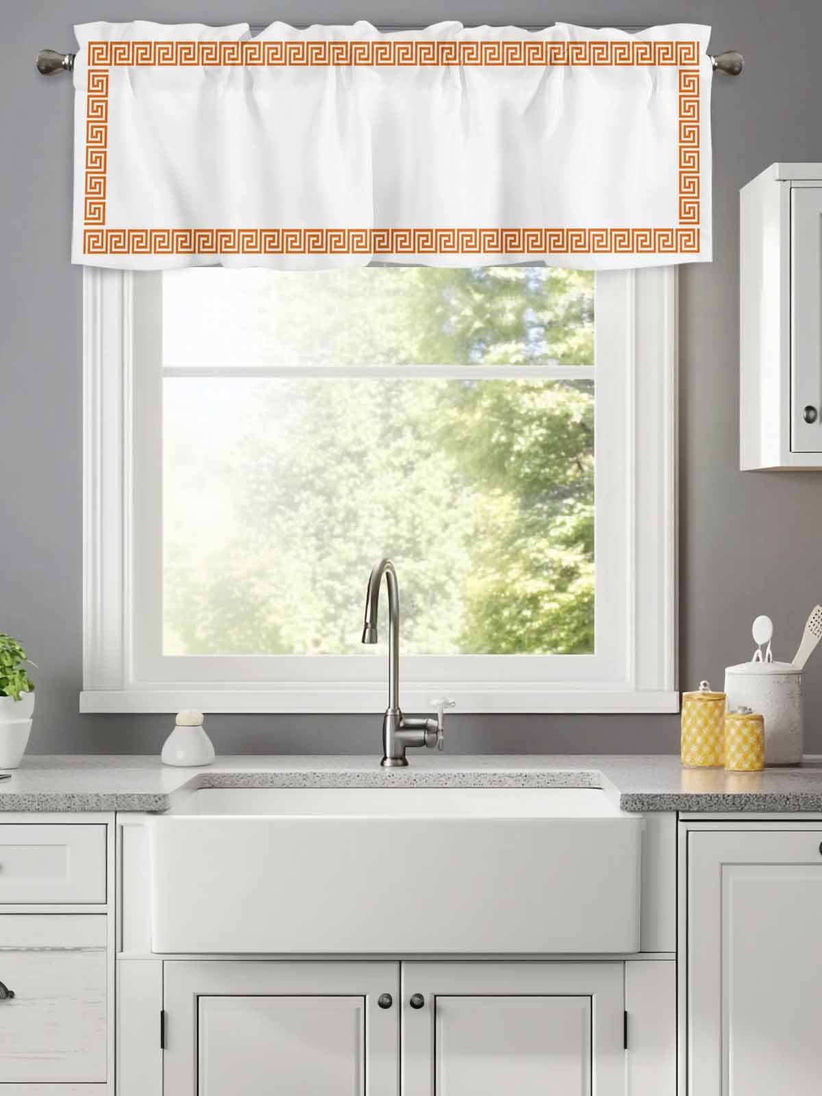 Curtain Valance for Windows,Abstract Greek Inspired Art Kitchen ...