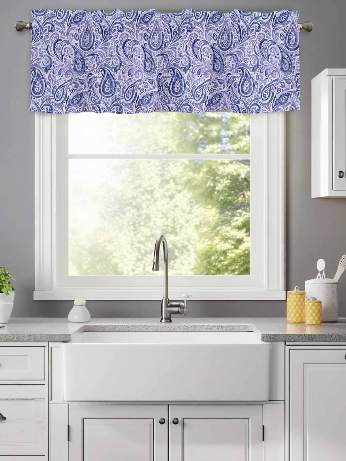 Curtain Valance for Windows,Abstract Lavender Paisley Floral Kitchen ...