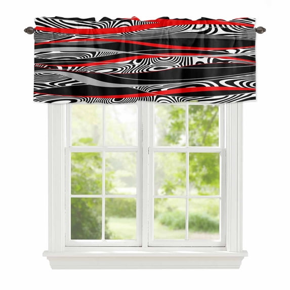 Curtain Valance for Windows, Abstract Red Black Stripe Kitchen Valances ...