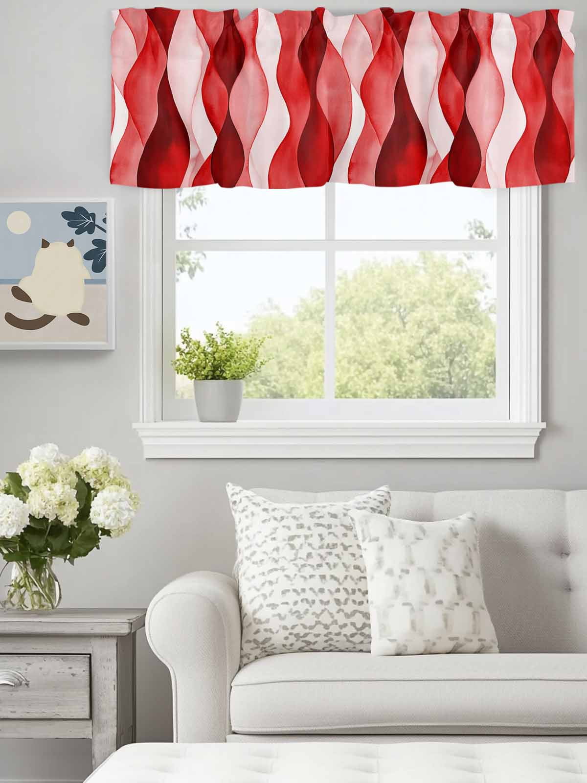 Curtain Valance for Windows,Abstract Red Wave Stripe Texture Kitchen ...