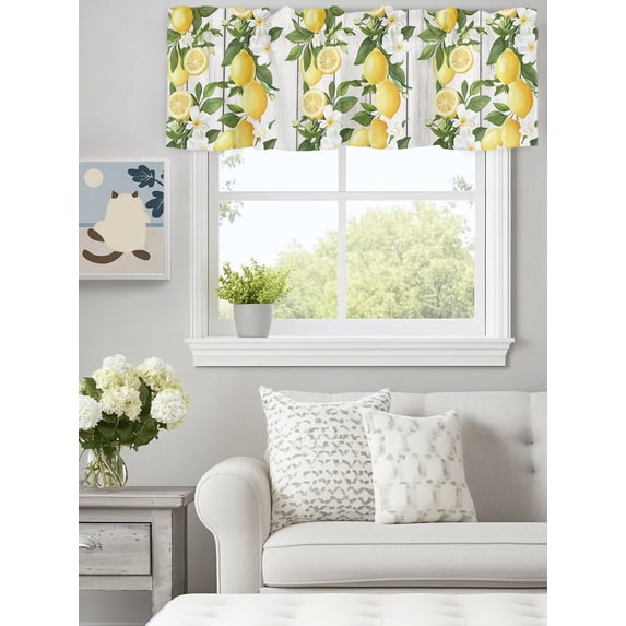 Curtain Valance for Windows, Abstract Summer Farm Lemons Kitchen ...