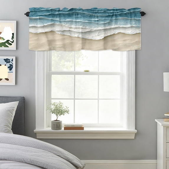 Curtain Valance for Windows, Abstract Watercolor Blue Ocean Wave ...