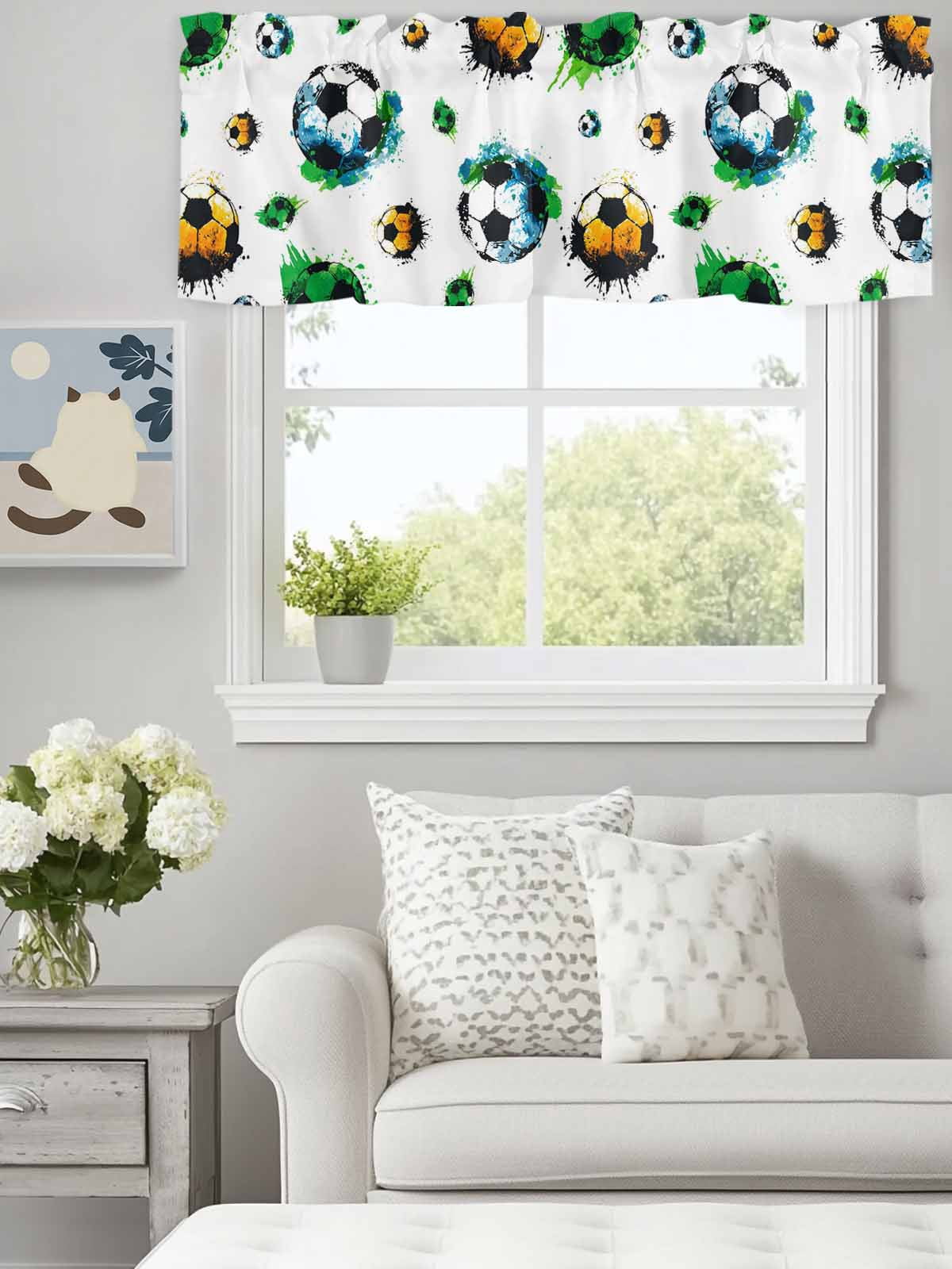 Curtain Valance for Windows, Abstract Watercolor Football Ombre Kitchen ...