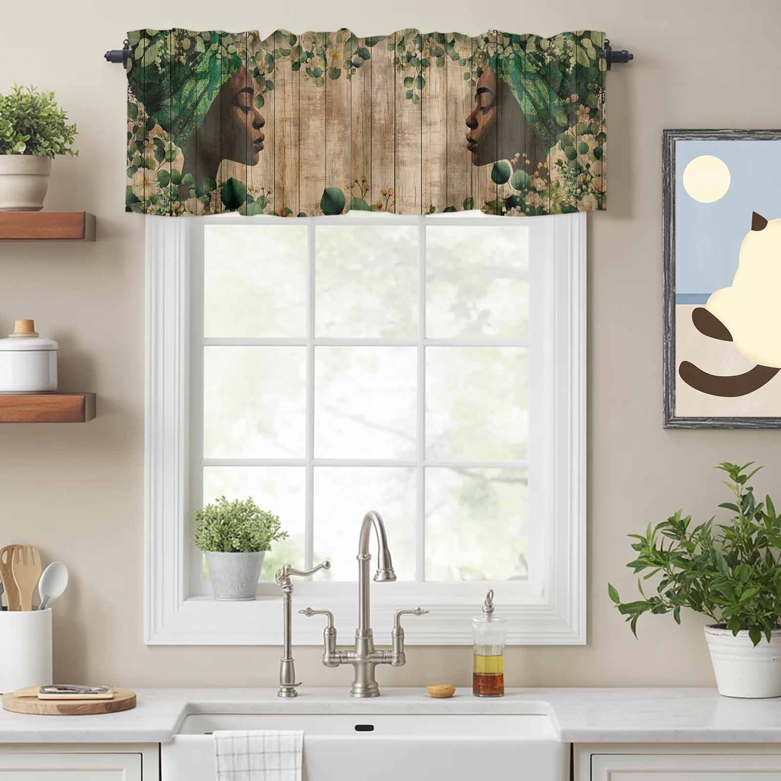 Curtain Valance for Windows, African-American Women Plant on Wooden ...
