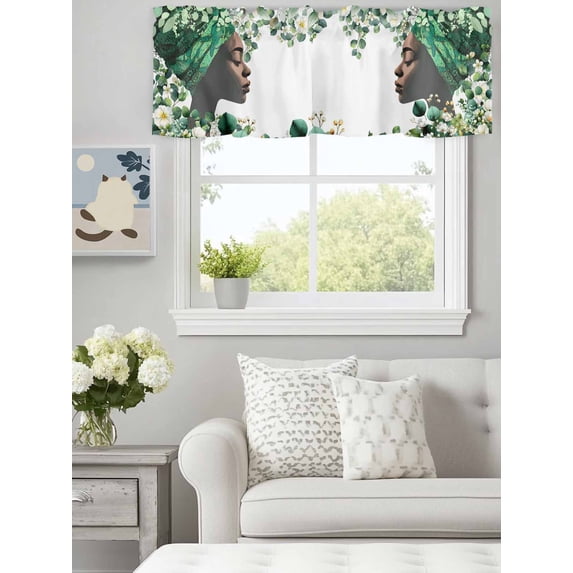 Curtain Valance for Windows, African Women Green Eucalyptus Leaf ...