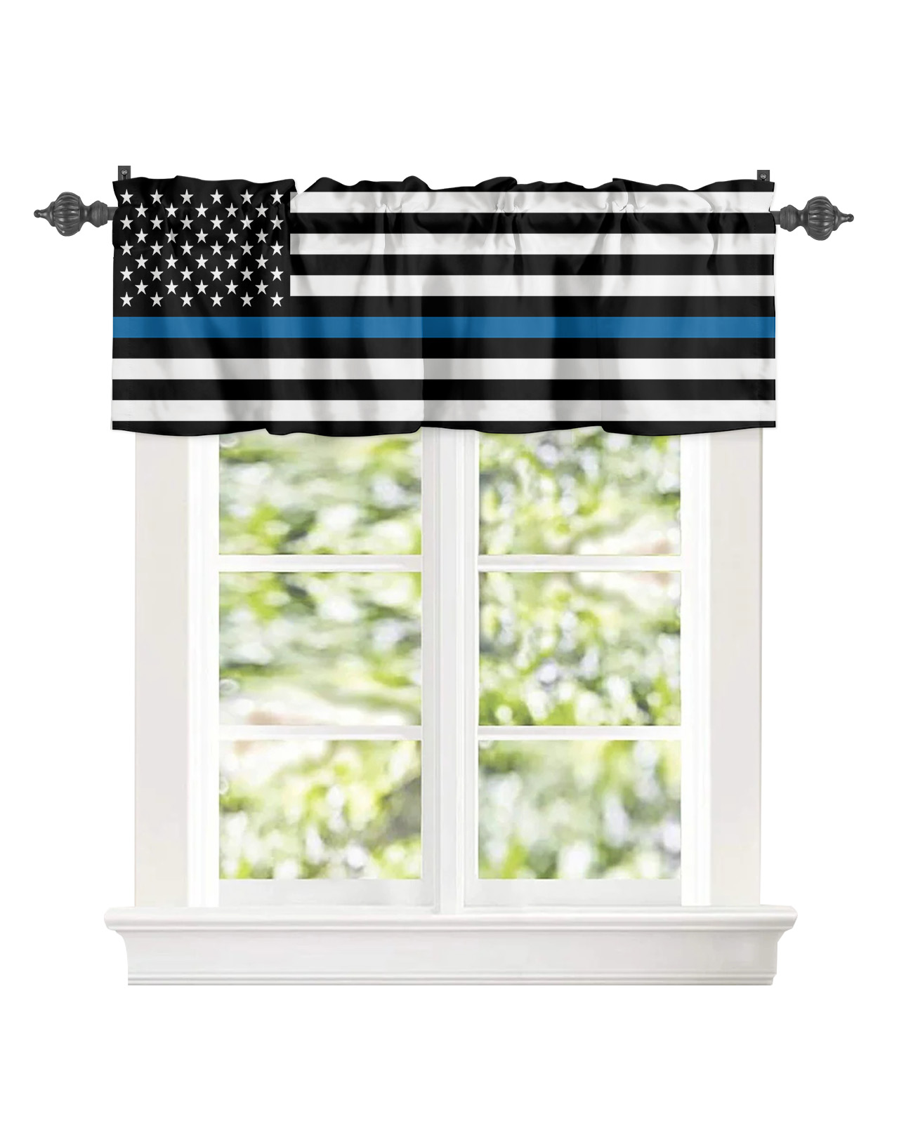 Curtain Valance for Windows American Black White Flag 4th of July ...