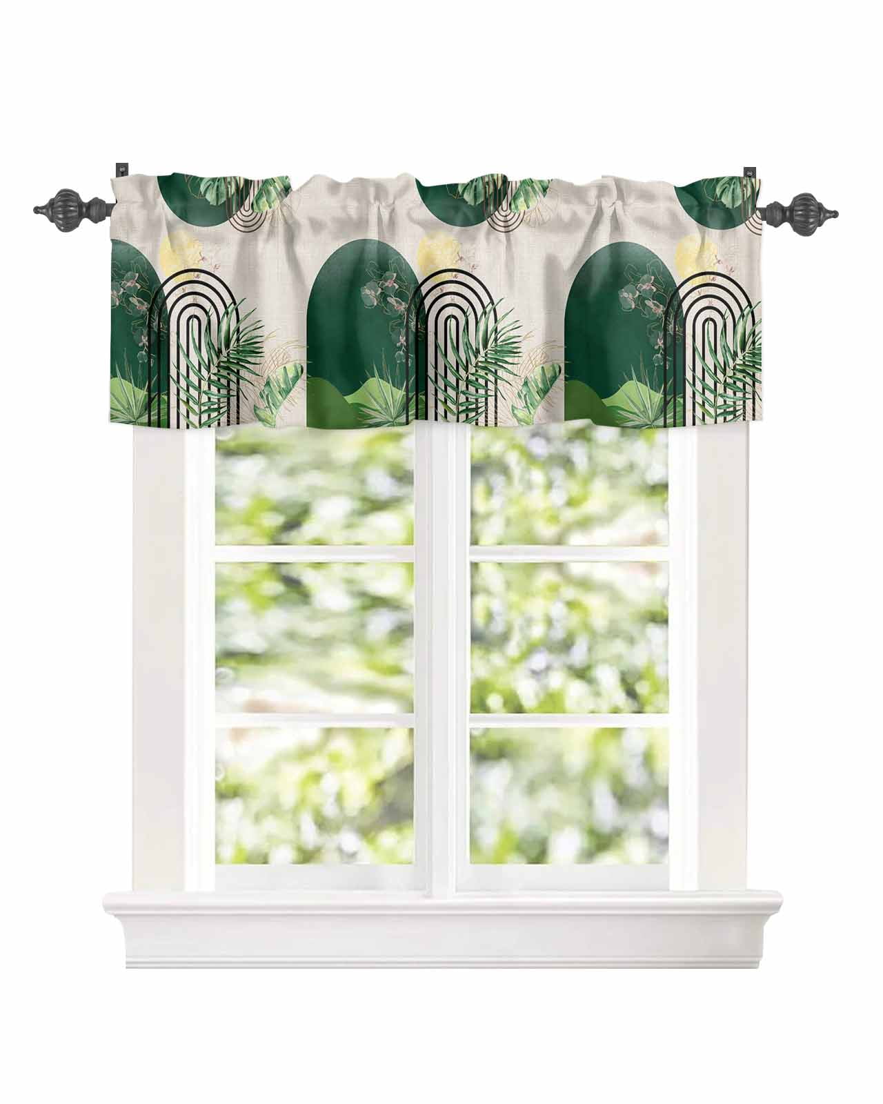 Curtain Valance for Windows Arch Sun Green Leaves White Kitchen ...