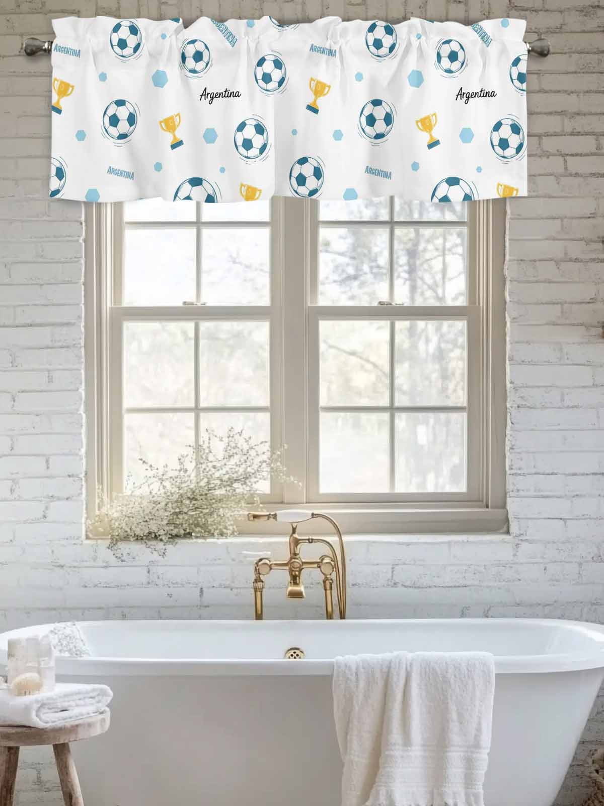 Curtain Valance for Windows, Argentina Soccer Pattern Kitchen Valances ...