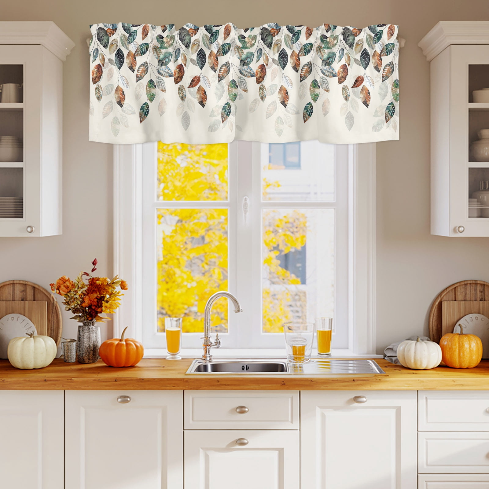 Curtain Valance for Windows, Autumn Fallen Leaf Colorful Gradient ...