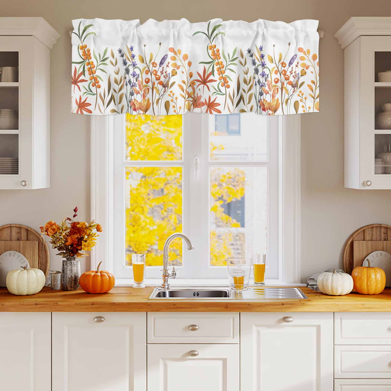 Curtain Valance for Windows,Autumn Maple Leaves Thanksgiving Farm Berry ...