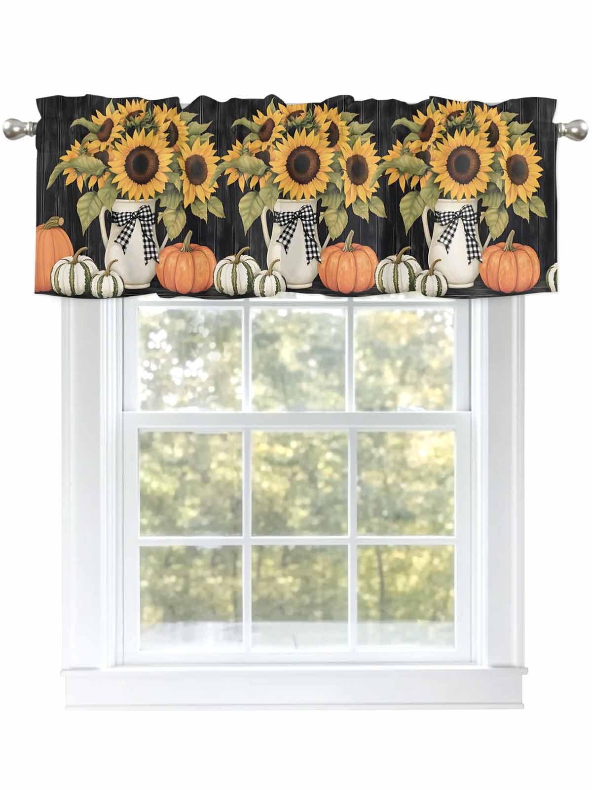 Curtain Valance for Windows,Autumn Sunflower Thanksgiving Pumpkin ...