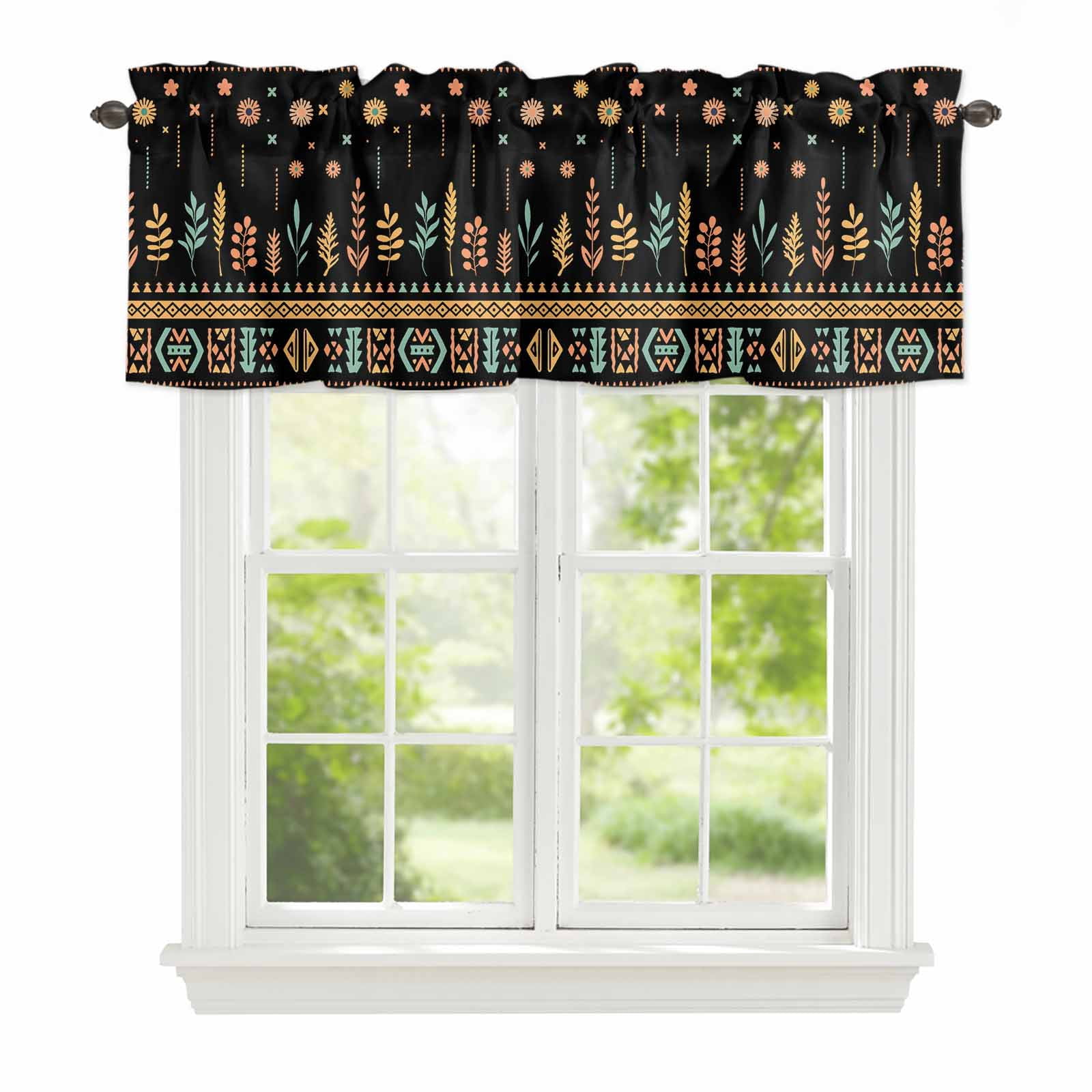 Curtain Valance for Windows, Aztec Ethnic Tribal Texture on Black ...