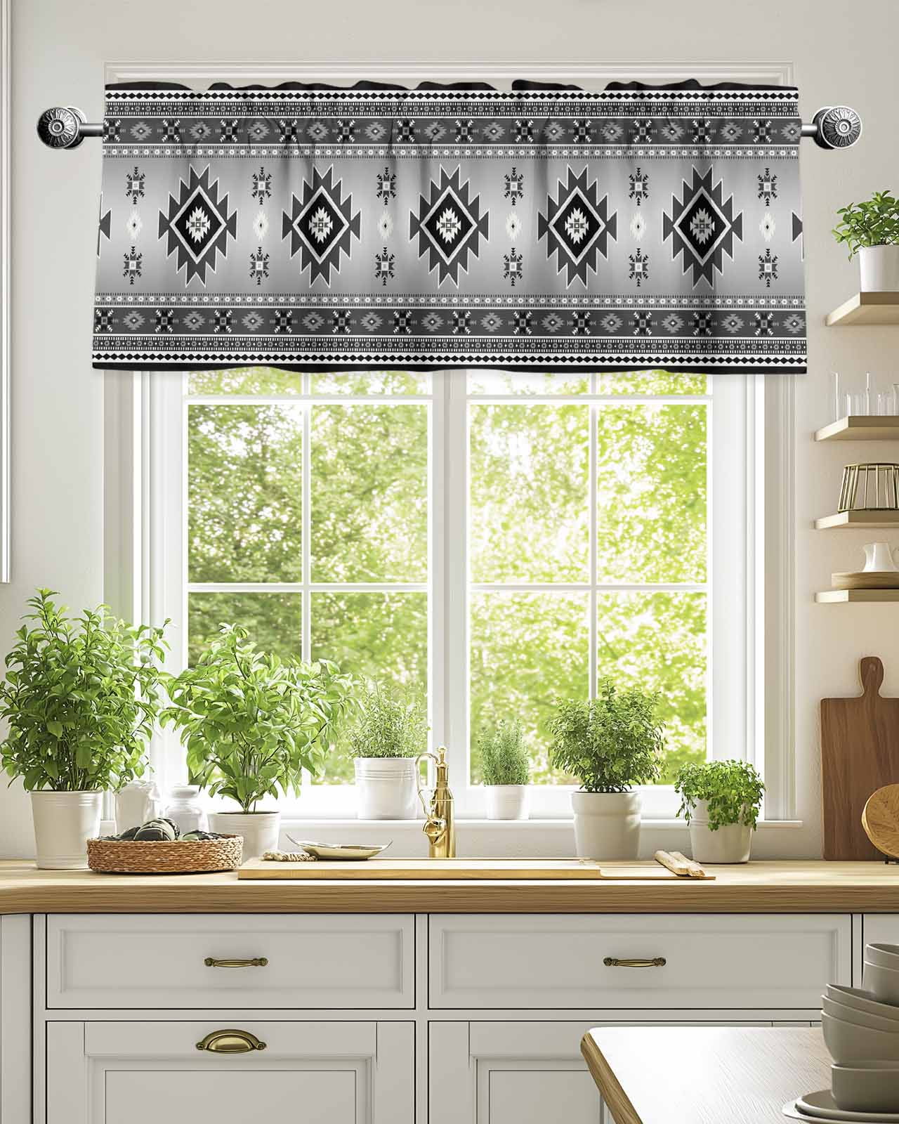 Curtain Valance for Windows,Aztec Retro Ethnic Style Kitchen Valances ...