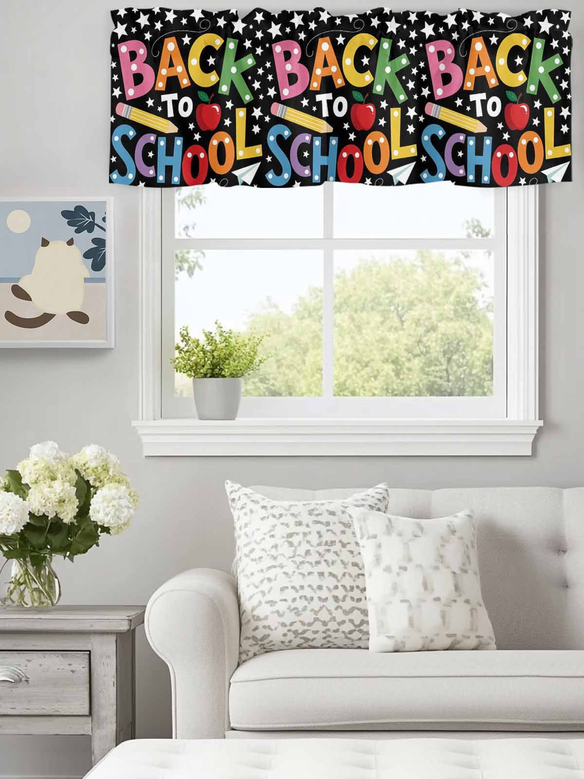Curtain Valance for Windows, Back to School Pencil Apples Kitchen ...