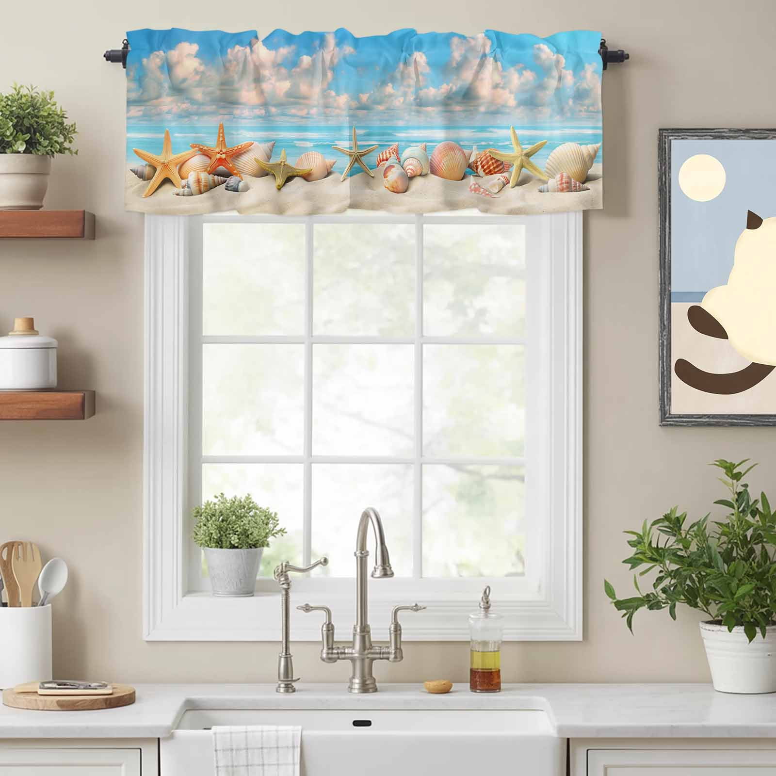 Curtain Valance for Windows, Beach Conch Shells Summer Ocean Nautical ...
