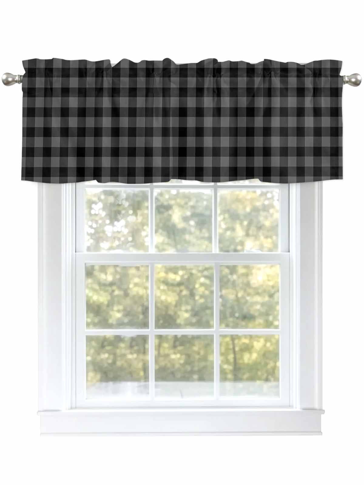 Curtain Valance for Windows Black Buffalo Check Plaid Kitchen Curtain ...