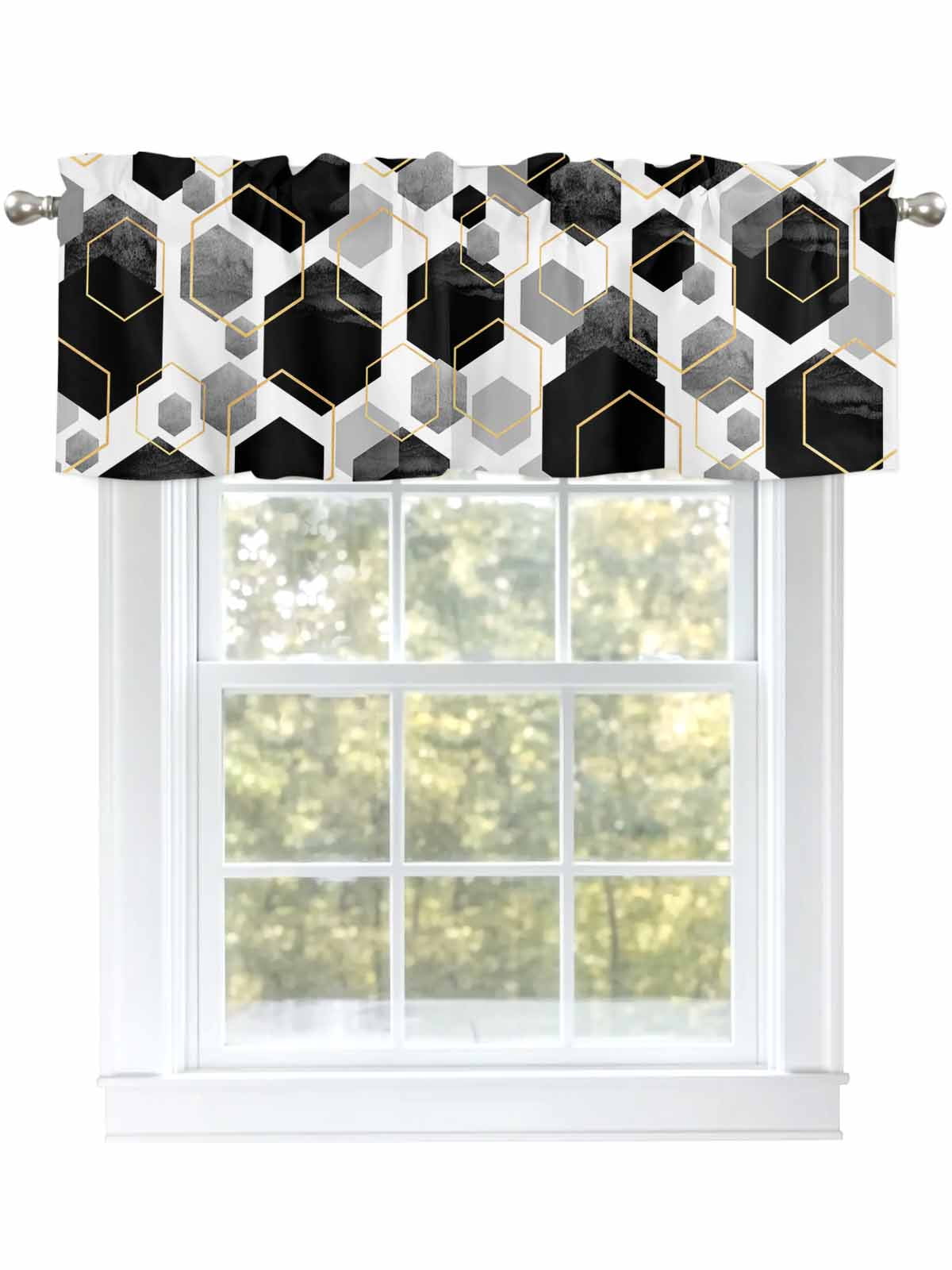 Curtain Valance for Windows Black Geometric Kitchen Curtain Valances ...