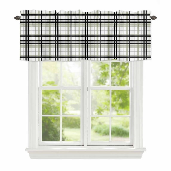 Curtain Valance for Windows, Black Sage Green Checkered Kitchen ...