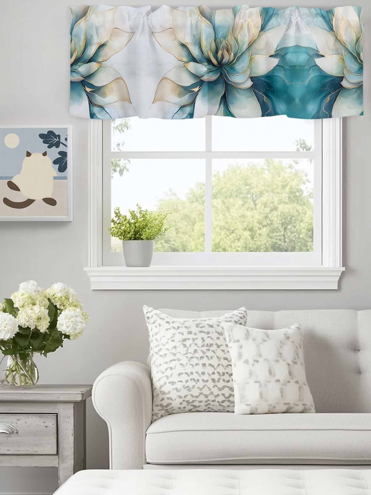 Curtain Valance for Windows, Blooming Flower White Lotus Kitchen ...