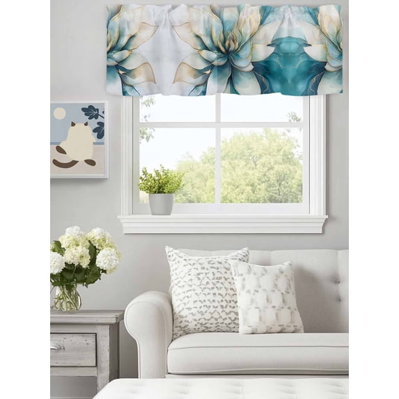 Curtain Valance for Windows, Blooming Flower White Lotus Kitchen ...