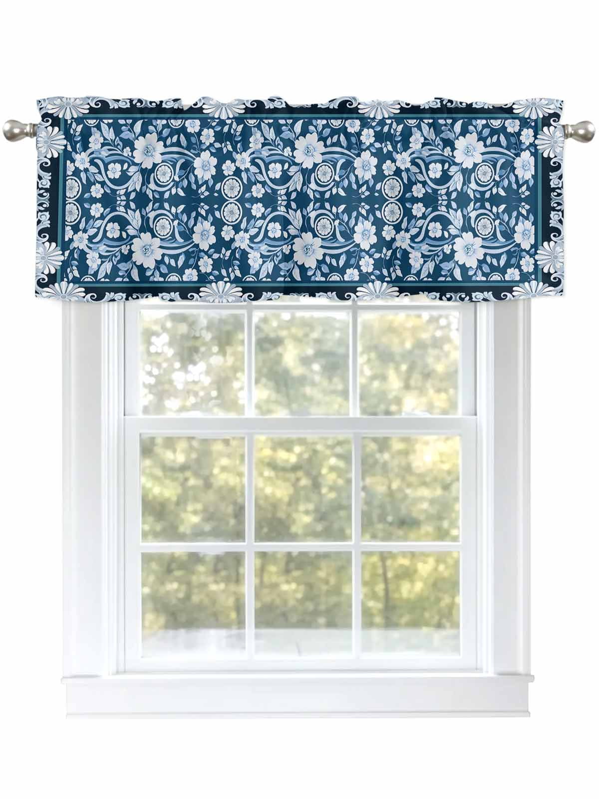 Curtain Valance for Windows Blue Floral Kitchen Curtain Valances ...