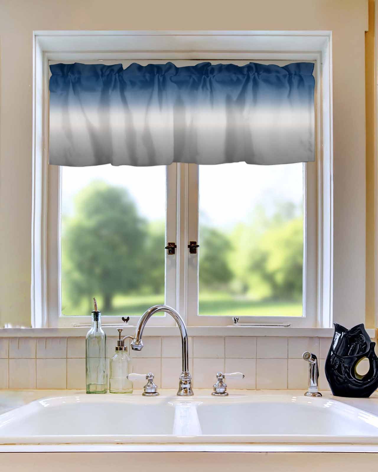 Curtain Valance for Windows Blue Gradient Grey Ombre White Stripe ...