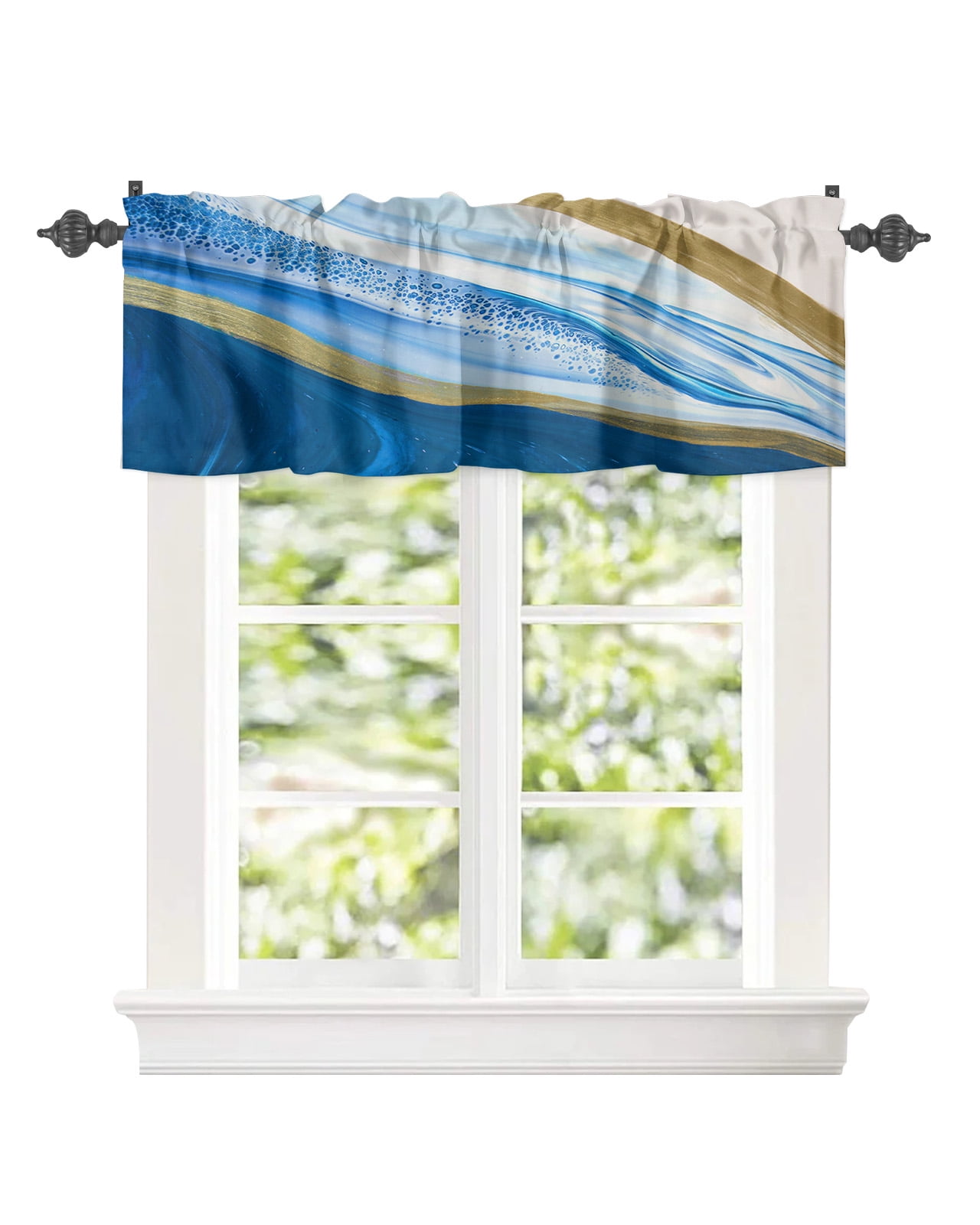 Curtain Valance for Windows Blue Gradient Marble Texture Gold Lines ...