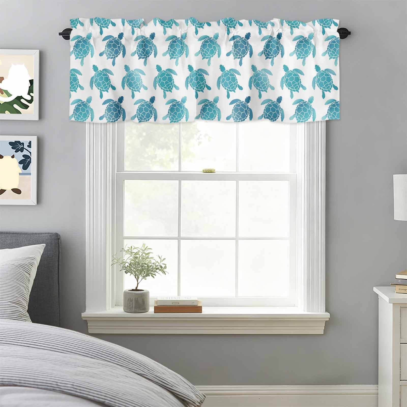 Curtain Valance for Windows, Blue Green Gradient Sea Turtle Kitchen ...