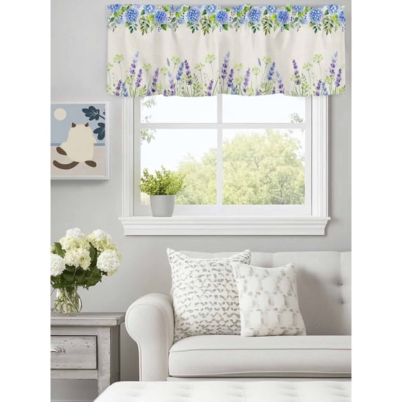 Curtain Valance for Windows, Blue Hydrangea Purple Lavender Kitchen ...