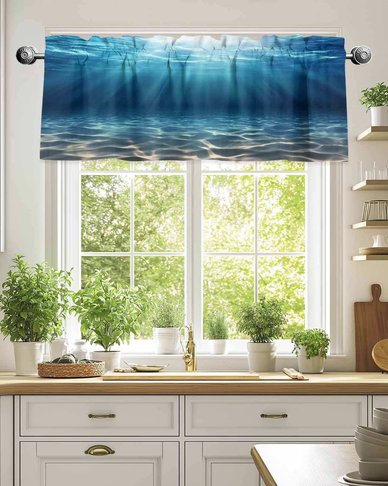 Curtain Valance for Windows,Blue Ocean Water Ripples Kitchen Valances ...