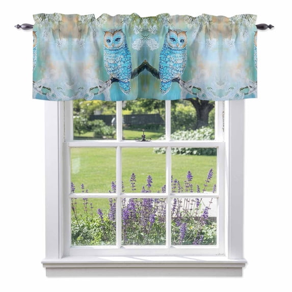 Curtain Valance for Windows, Blue Owl Flower Tree Branch Kitchen ...