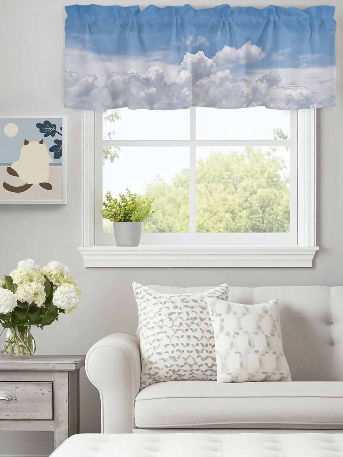 Curtain Valance for Windows, Blue Sky White Clouds Kitchen Valances Rod ...