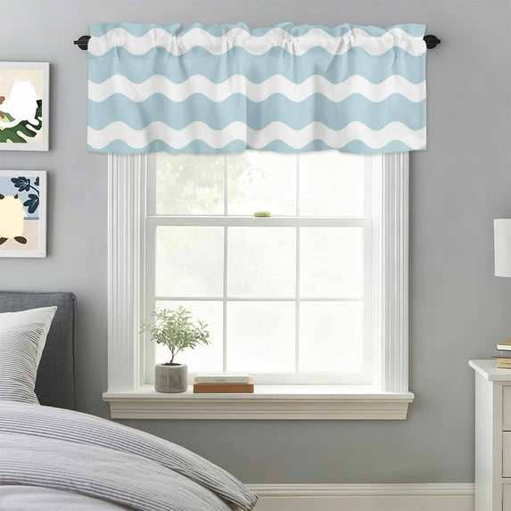 Curtain Valance for Windows, Blue White Ripple Striped Kitchen Valances ...
