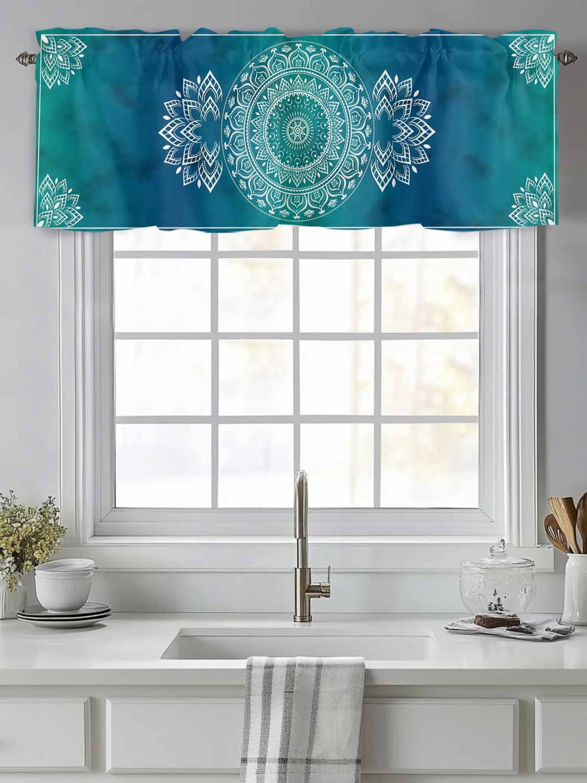 Curtain Valance for Windows,Bohemian Abstract Flower Teal Blue Gradient ...