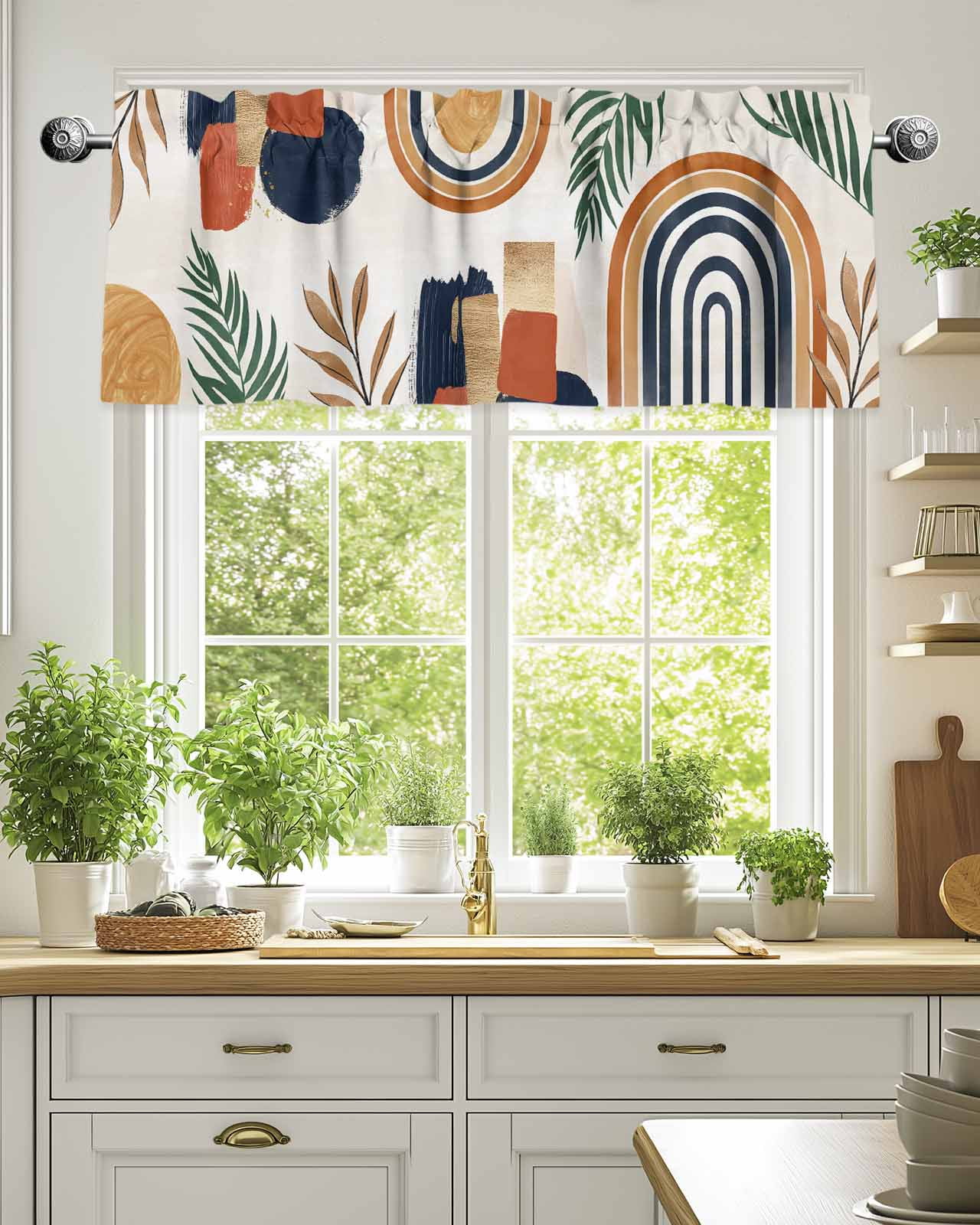 Curtain Valance for Windows,Boho Arch Sun Tropical Leaves Kitchen ...