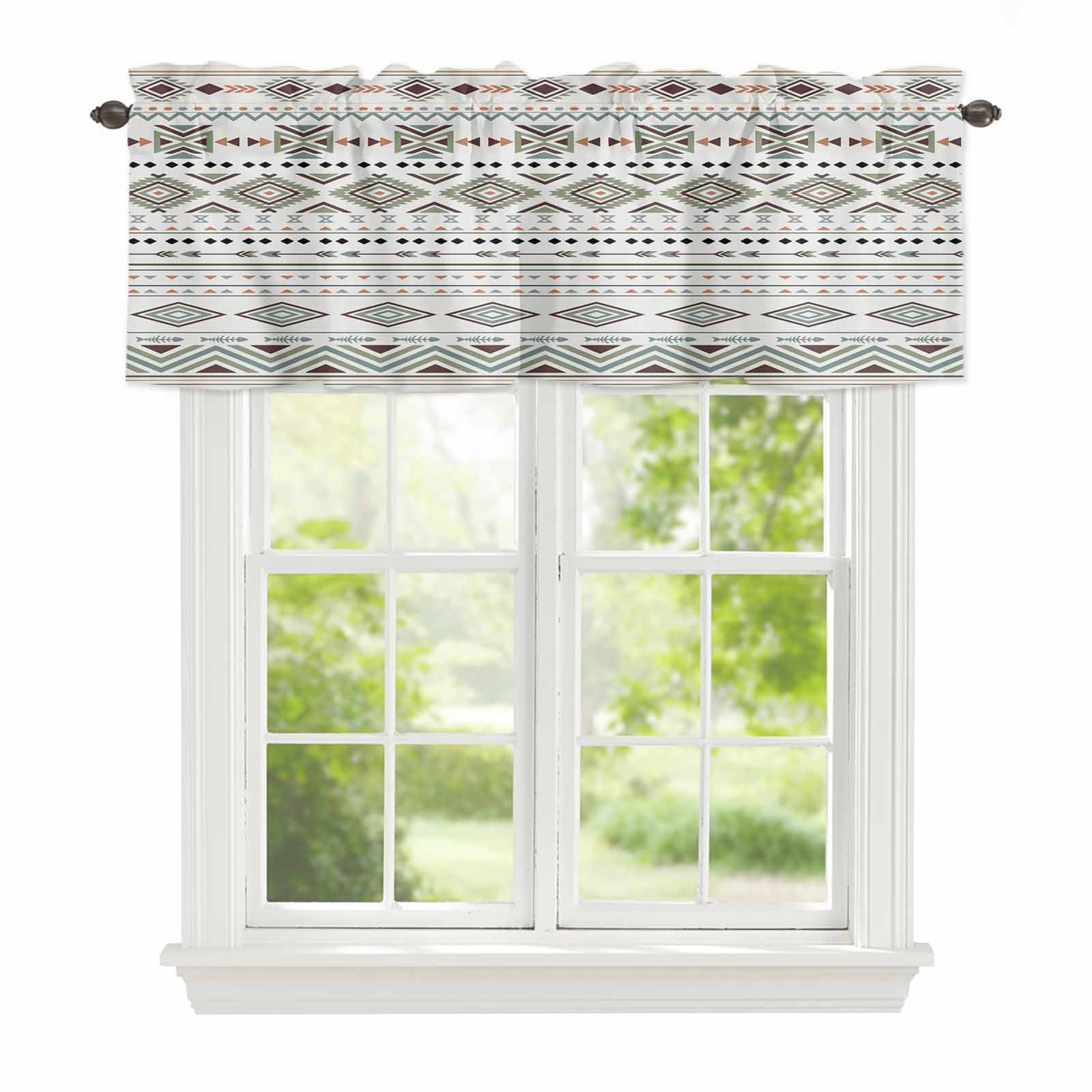 Curtain Valance for Windows, Boho Ethnic Geometric Texture Kitchen ...