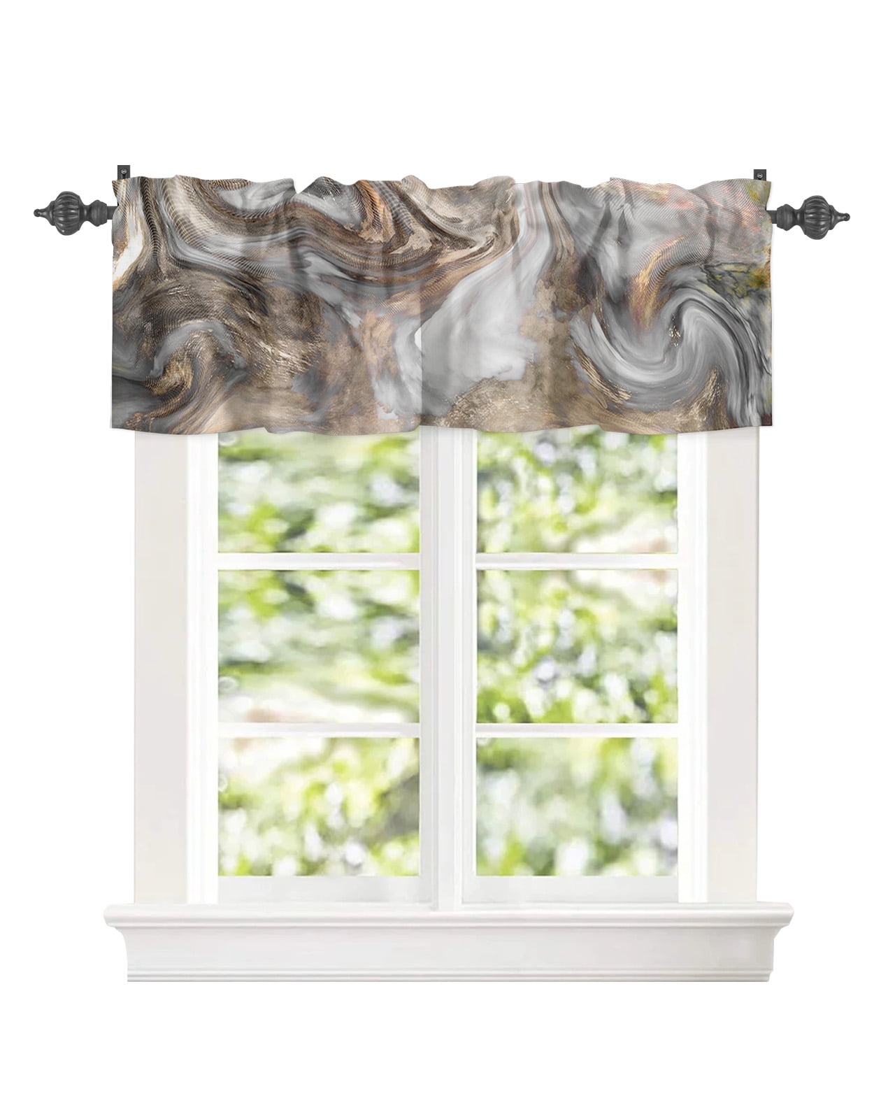 Curtain Valance for Windows Brown Marble Texture Twisted Swirl Kitchen ...