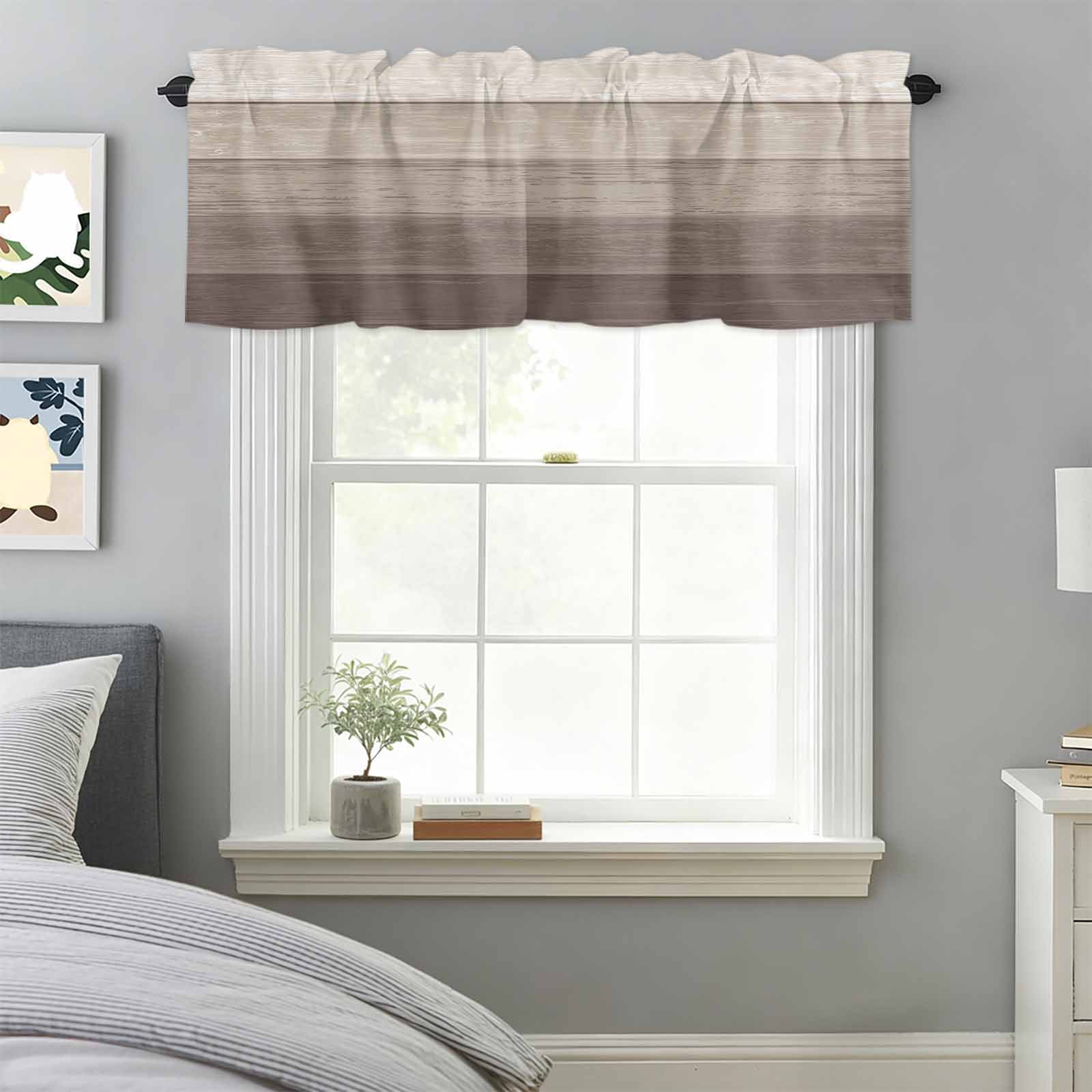 Curtain Valance for Windows, Brown Retro Wood Board Kitchen Valances ...