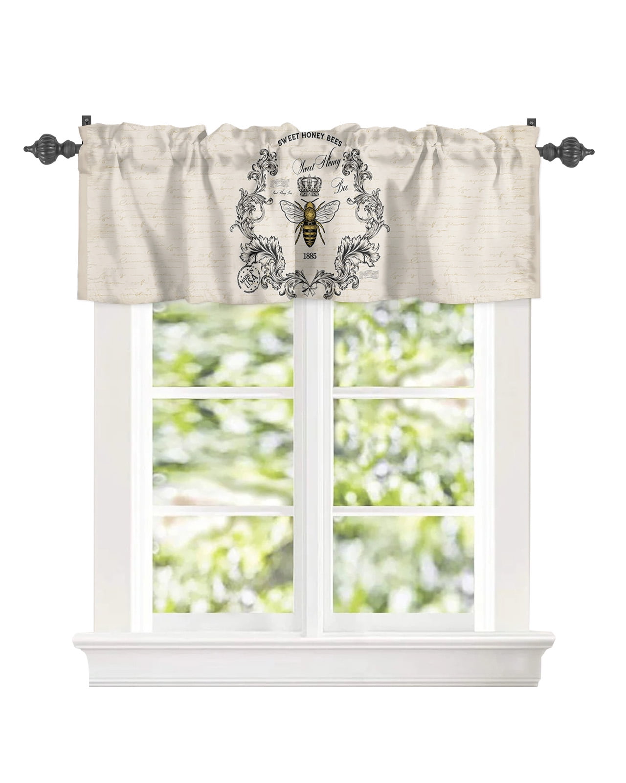 Curtain Valance for Windows Bumble Bee Crown Sweet Honey Kitchen ...