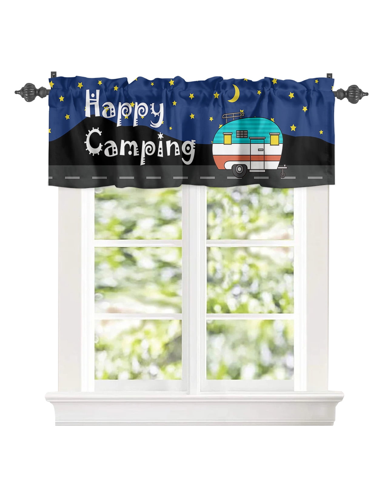 Curtain Valance for Windows Cartoon Camping Car RV Kitchen Valances Rod ...