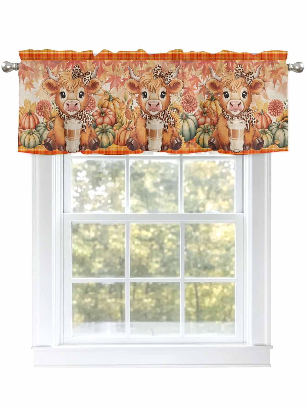 Curtain Valance for Windows,Cartoon Cow Thanksgiving Pumpkin Kitchen ...