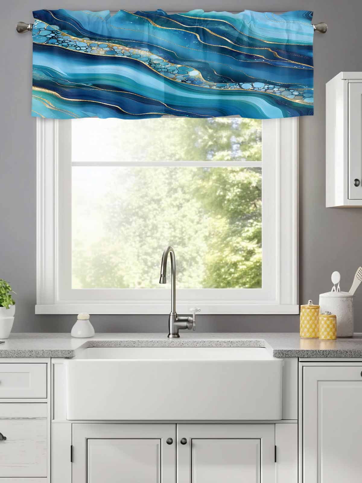 Curtain Valance for Windows,Cartoon Marble Texture Wave Bubble Kitchen ...