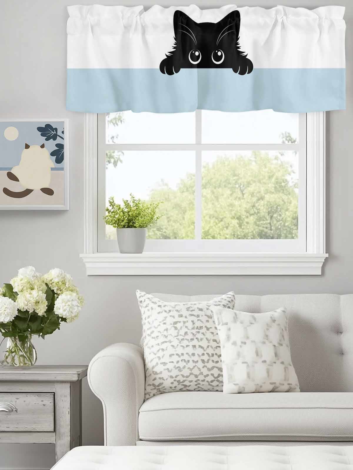 Curtain Valance for Windows,Cartoons Cute Black Cats Kitchen Valances ...