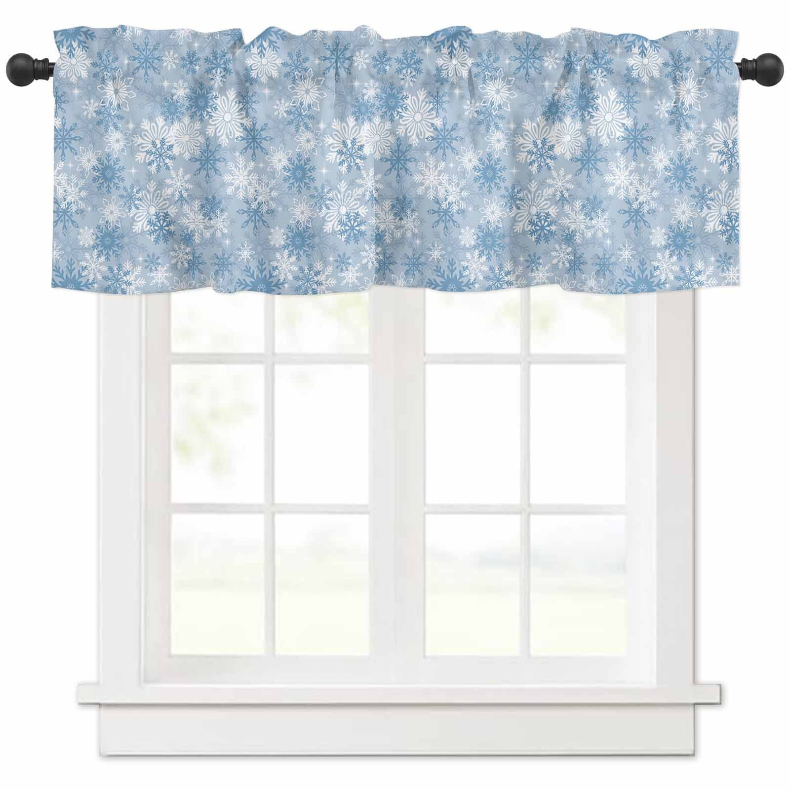 Curtain Valance for Windows Christmas Blue Snowflake Seamless Kitchen ...