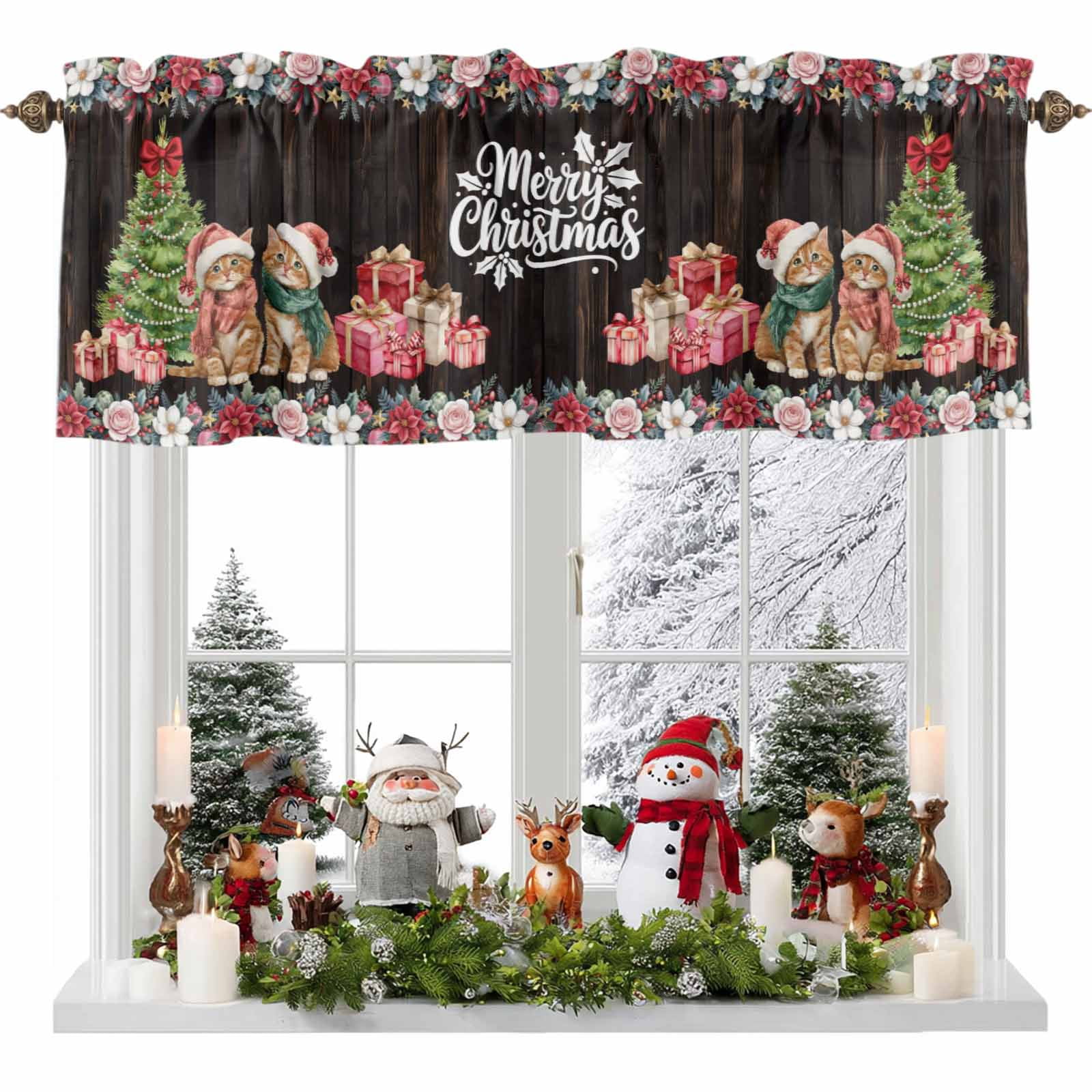 Curtain Valance for Windows,Christmas Bow Tree Kitchen Valances Rod ...