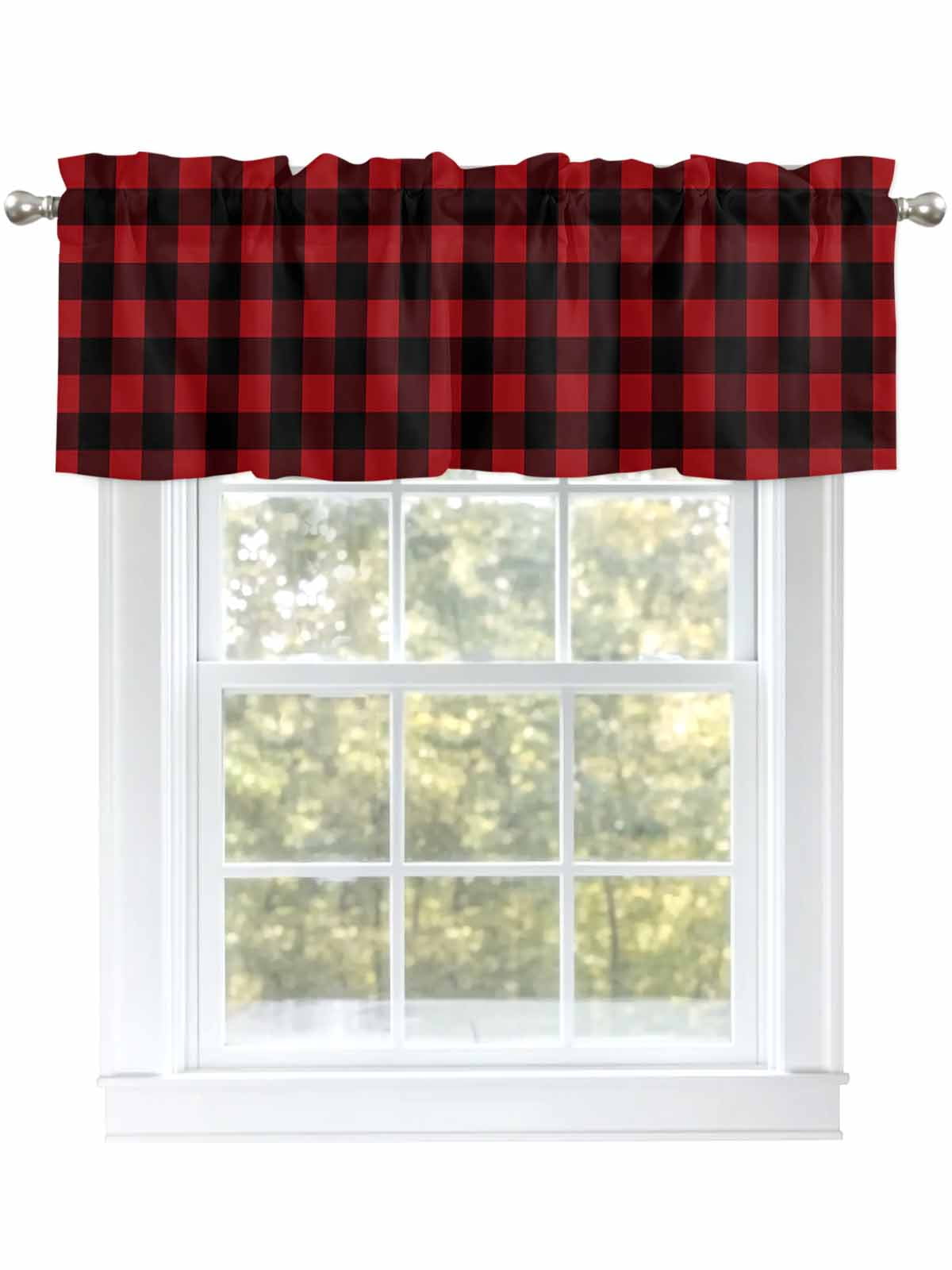 Curtain Valance for Windows Christmas Buffalo Plaid Kitchen Curtain ...