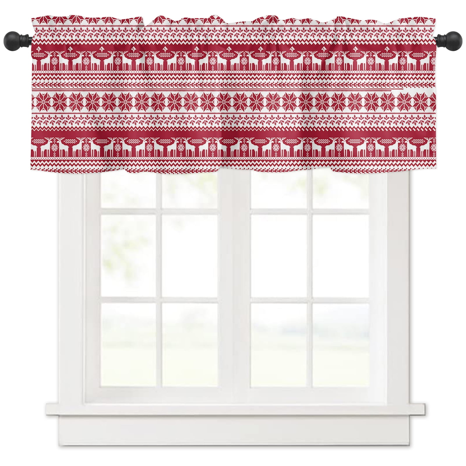 Curtain Valance for Windows Christmas Elk Shadow Red Stripes Kitchen ...