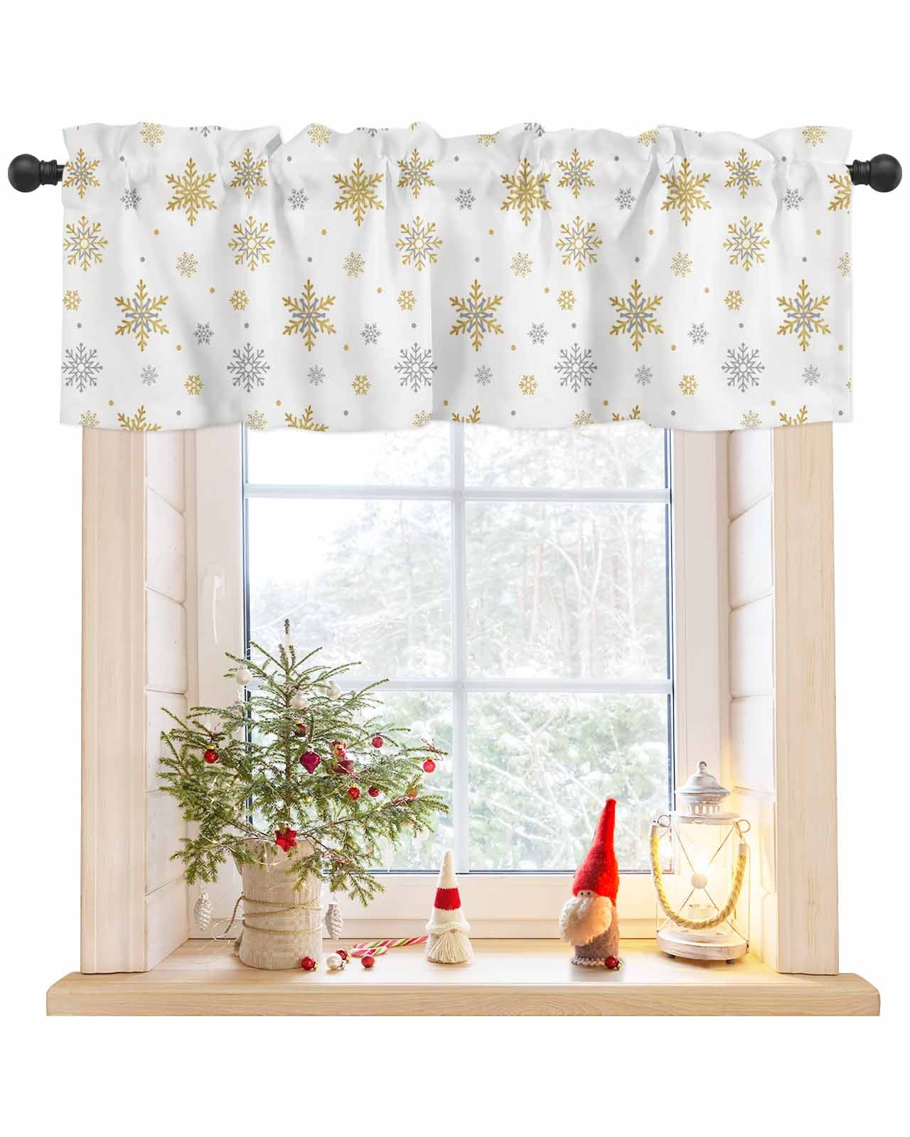 Curtain Valance for Windows Christmas Golden Winter Snowflake Kitchen ...